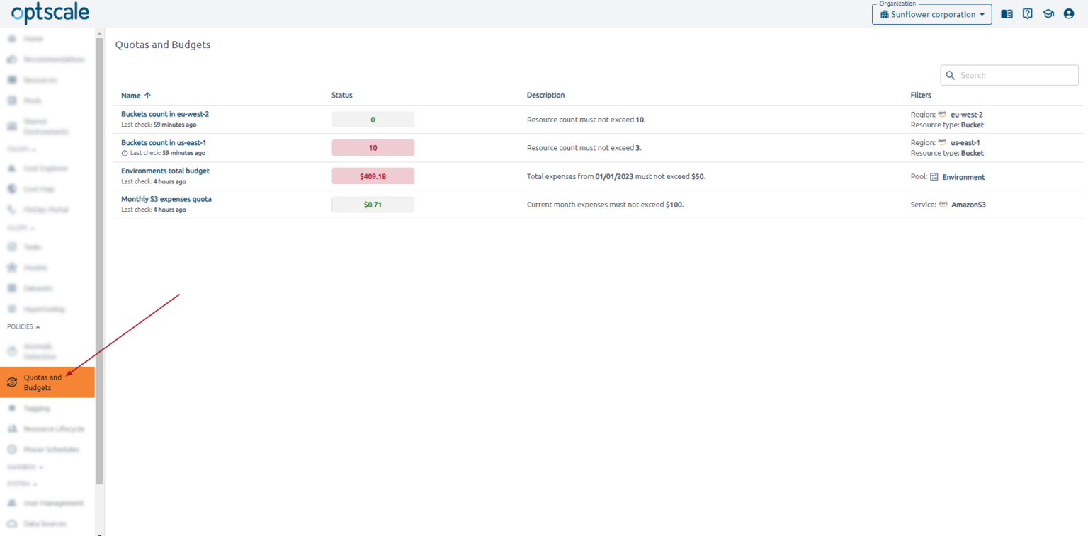 How to set budgets and quotas using OptScale | Hystax